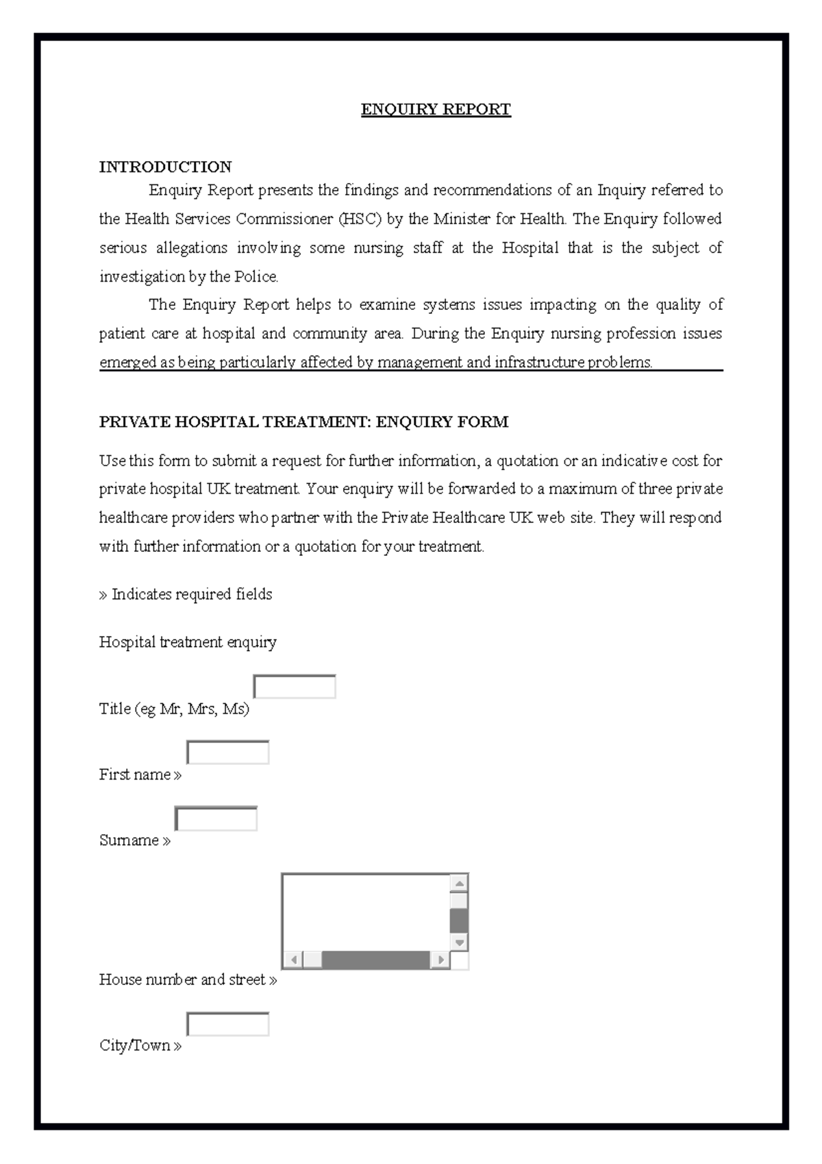 5. equiry report - Nursing management - ENQUIRY REPORT INTRODUCTION ...