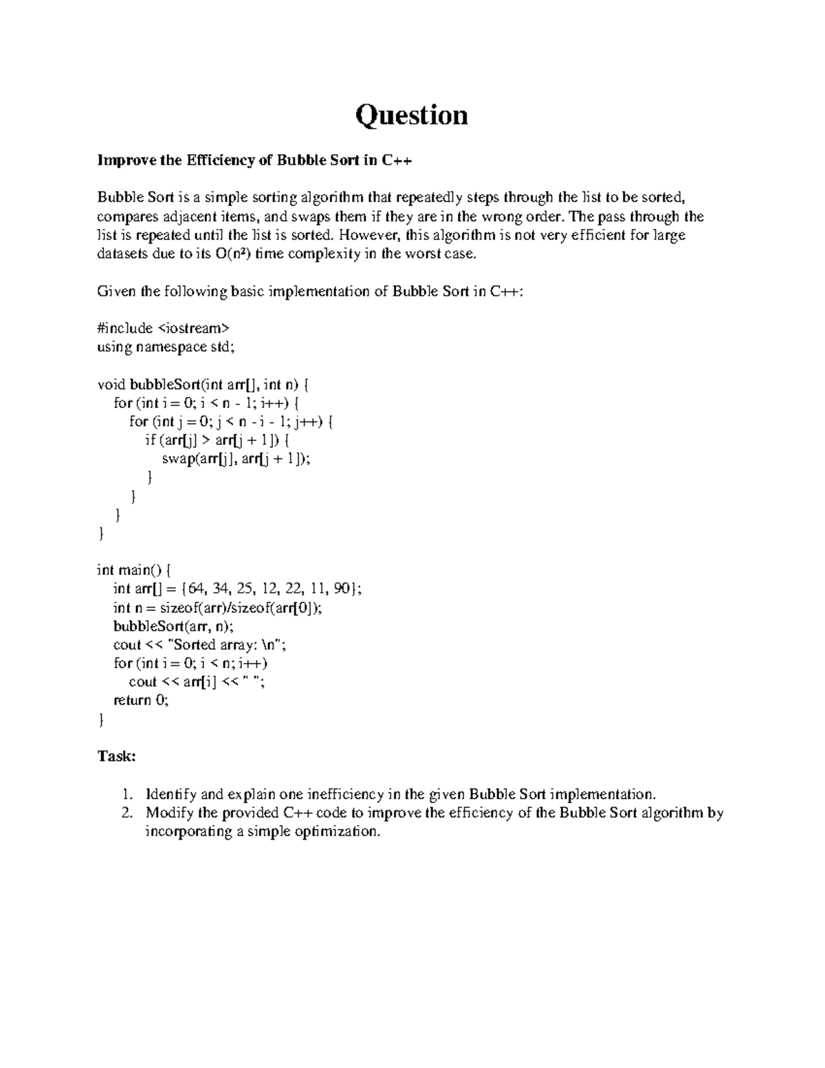 Individual Assignment - Question Improve the Efficiency of Bubble Sort ...