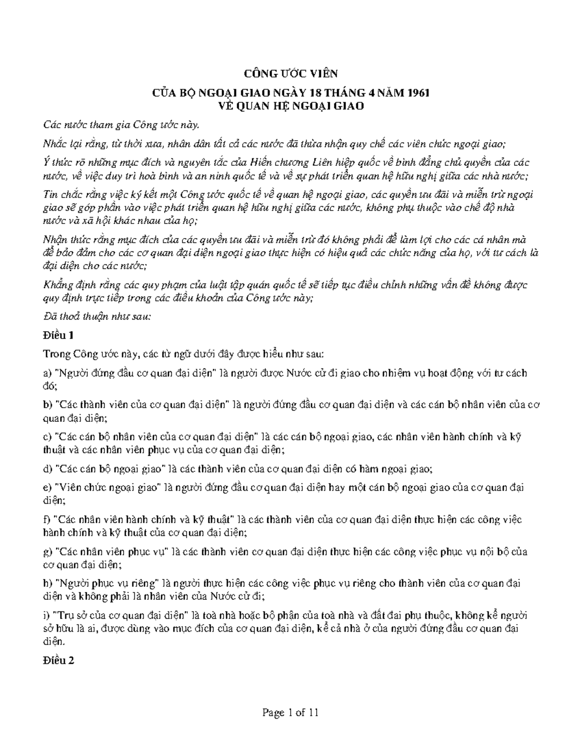 Cong Uoc Vien 1961 - CỦA BỘ NGOẠI GIAO NGÀY 18 THÁNG 4 NCÔNG ƯỚC VIÊN ĂM 1961 Các nước tham gia ...