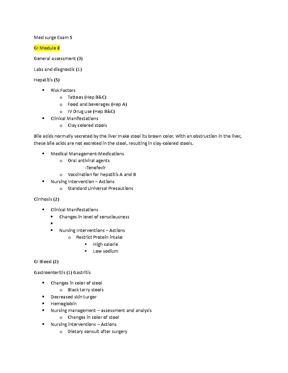 Med surge Exam 5 - GI module - Med surge Exam 5 GI Module 8 General ...