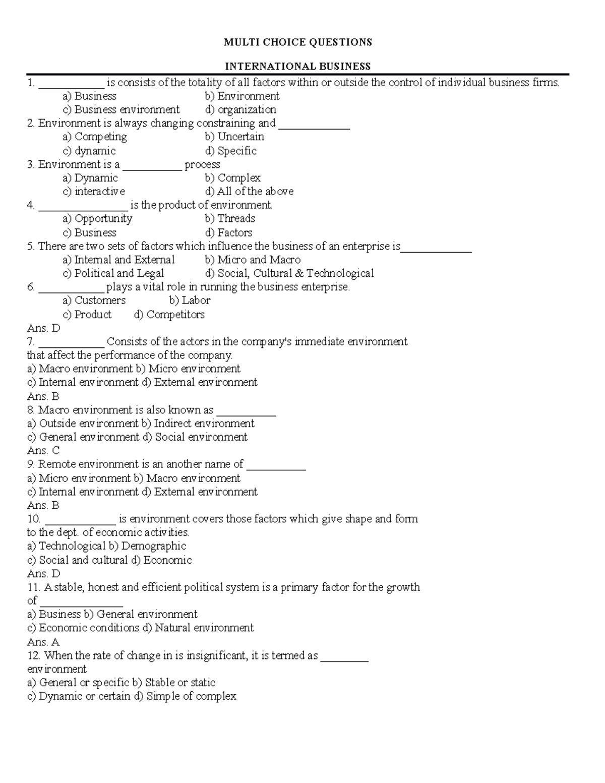 Mcq-international-business / multiple choices questions / practices ...