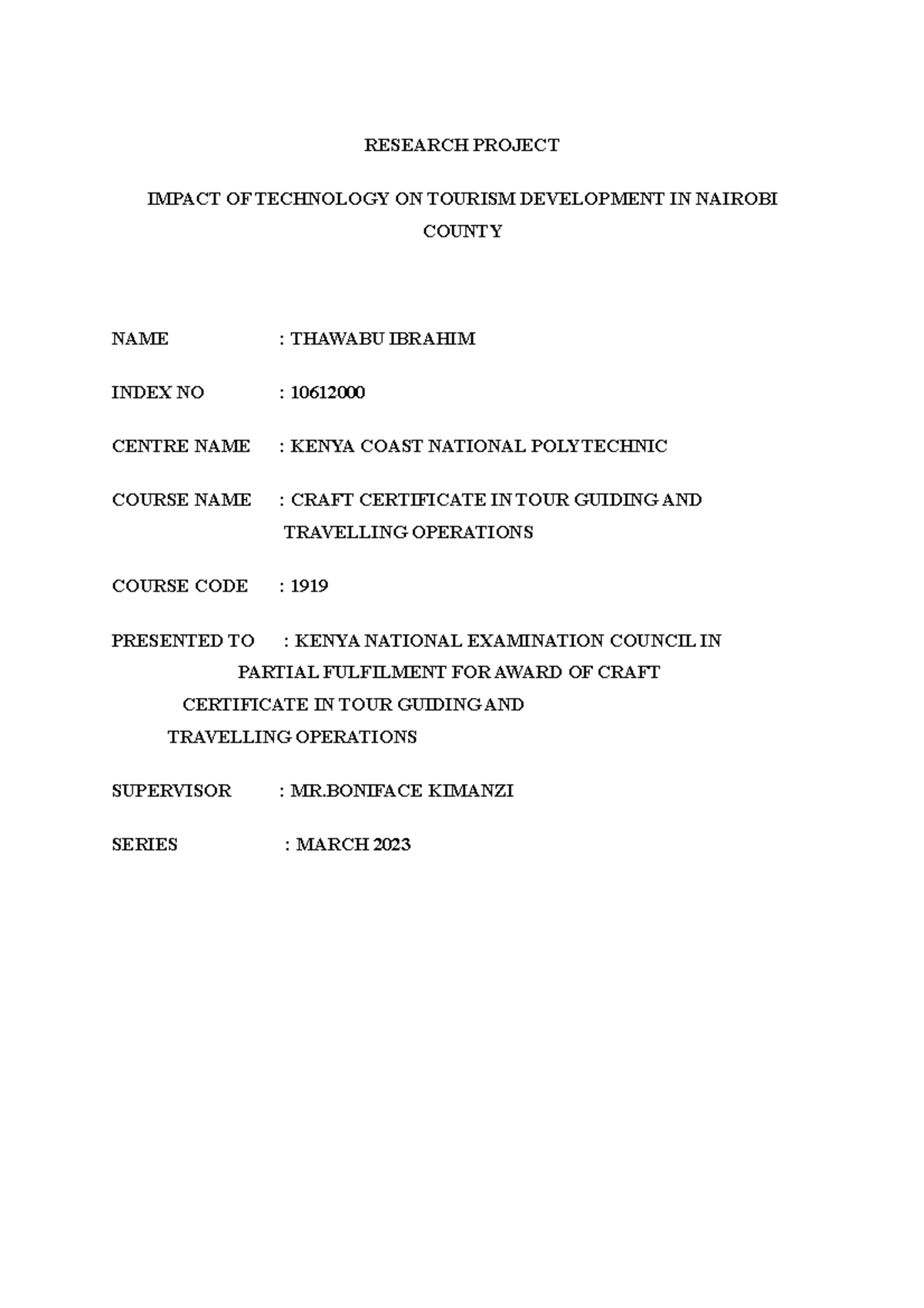 Thawabu Ibrahim- Research Project - RESEARCH PROJECT IMPACT OF ...