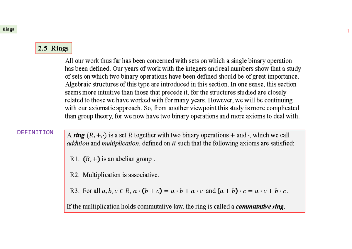 Lect 08 1 Rings - Ring theory - calculus - Studocu