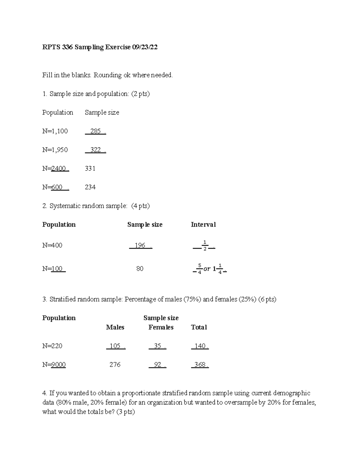 Assignment Two RPTS 336 - RPTS 336 Sampling Exercise 09/23/ Fill in the ...
