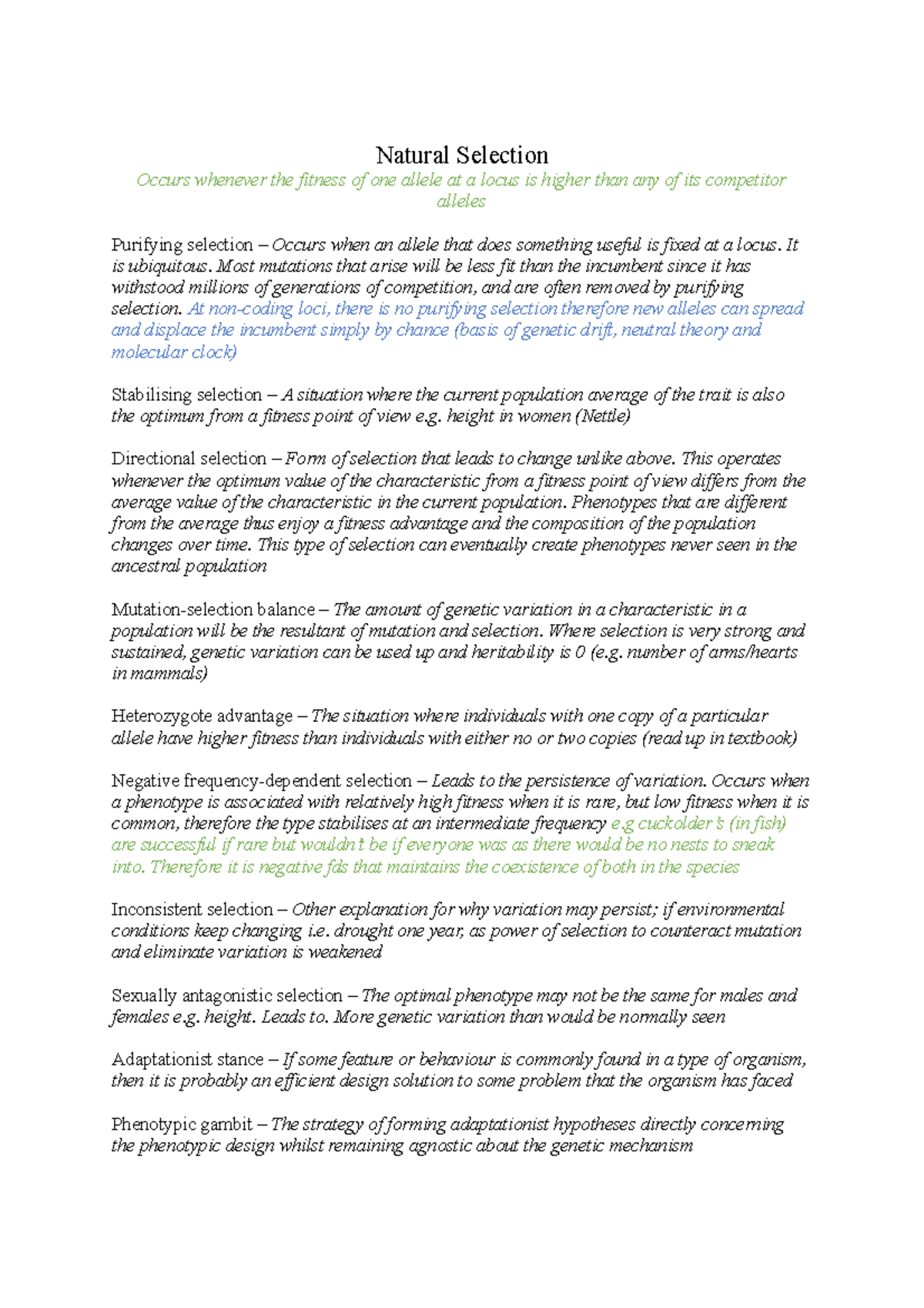 Natural Selection Glossary - Natural Selection Occurs whenever the ...