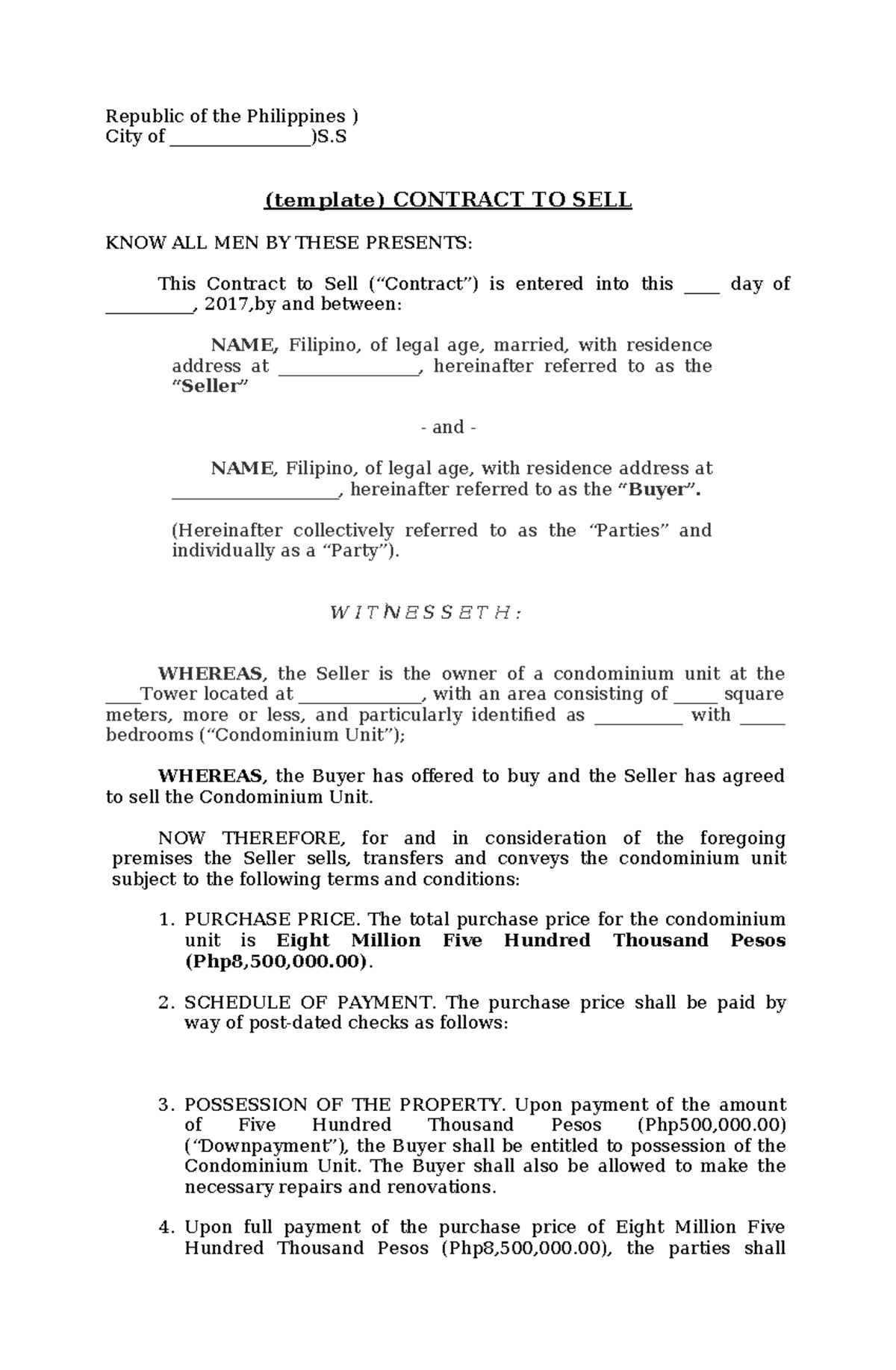 Contract-to-Sell - Sample Contract to Sell - Republic of the ...