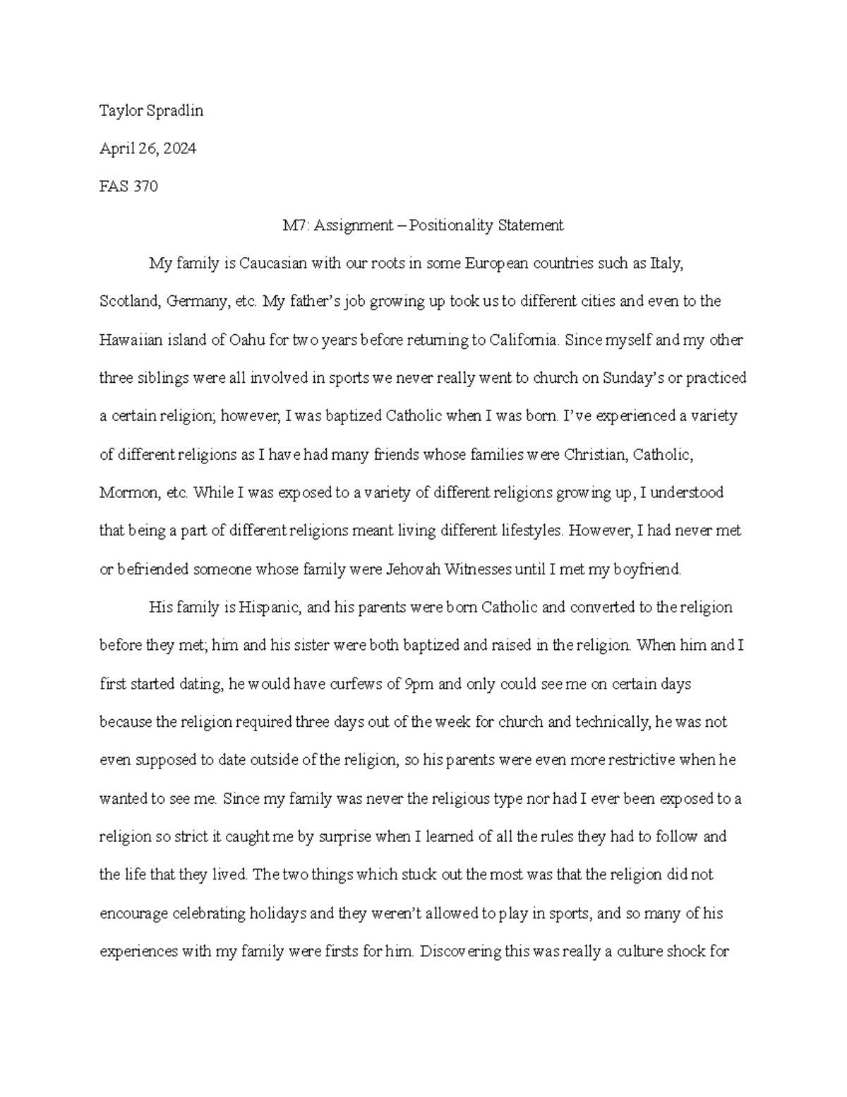 Module 7Positionality Statement Spradlin,Taylor - Taylor Spradlin April ...