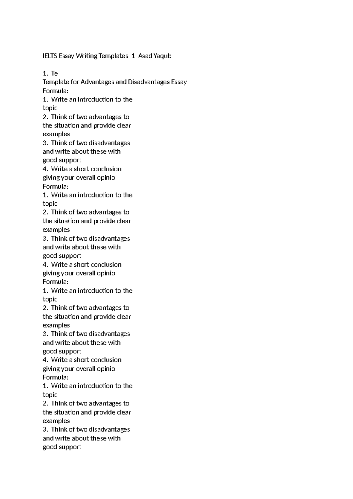 Ielts Essay Writing Templates 1 Asad Yaqub - IELTS Essay Writing ...