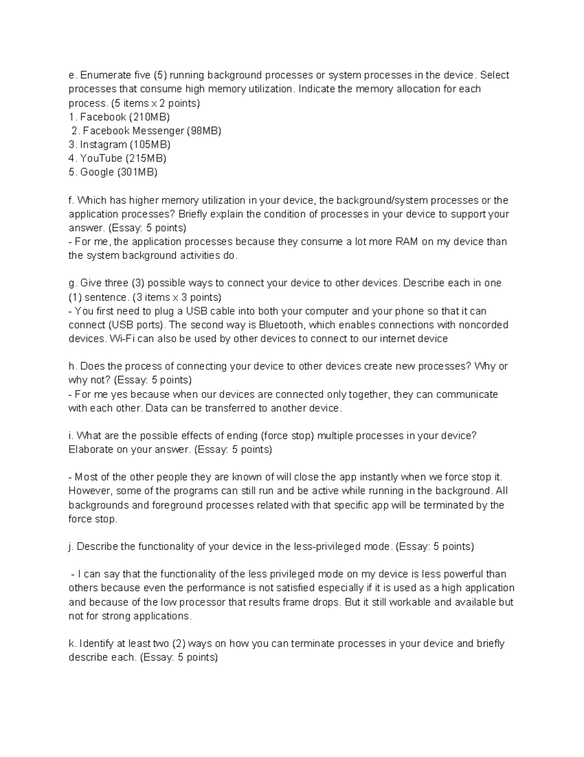 TP Part 2 - platform technology - e. Enumerate five (5) running ...