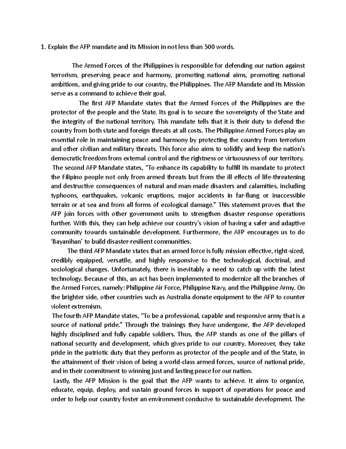 AFP - Grade: A- Explain the AFP mandate and its Mission in not less ...