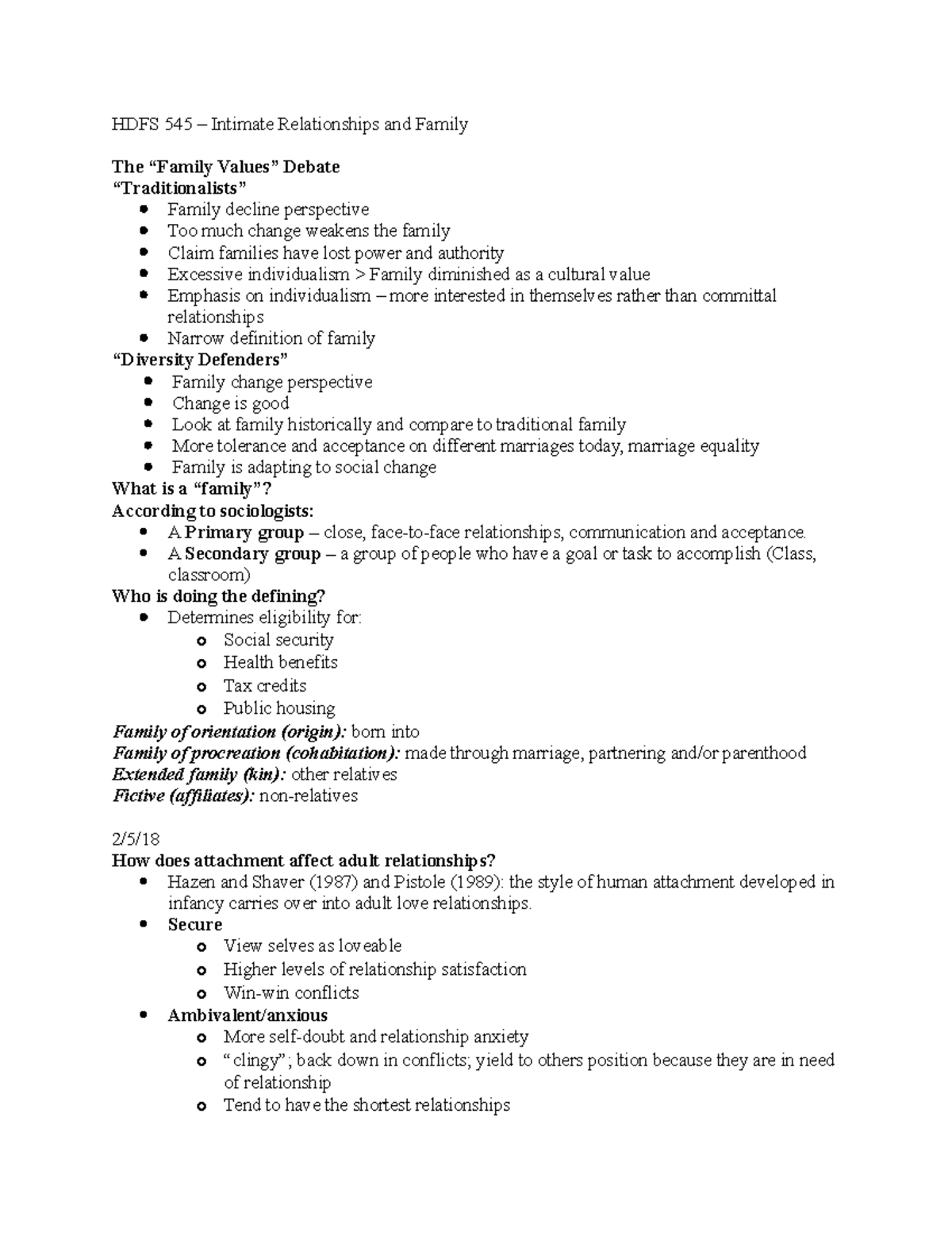 HD FS 545 Notes - HDFS 545 – Intimate Relationships and Family The ...