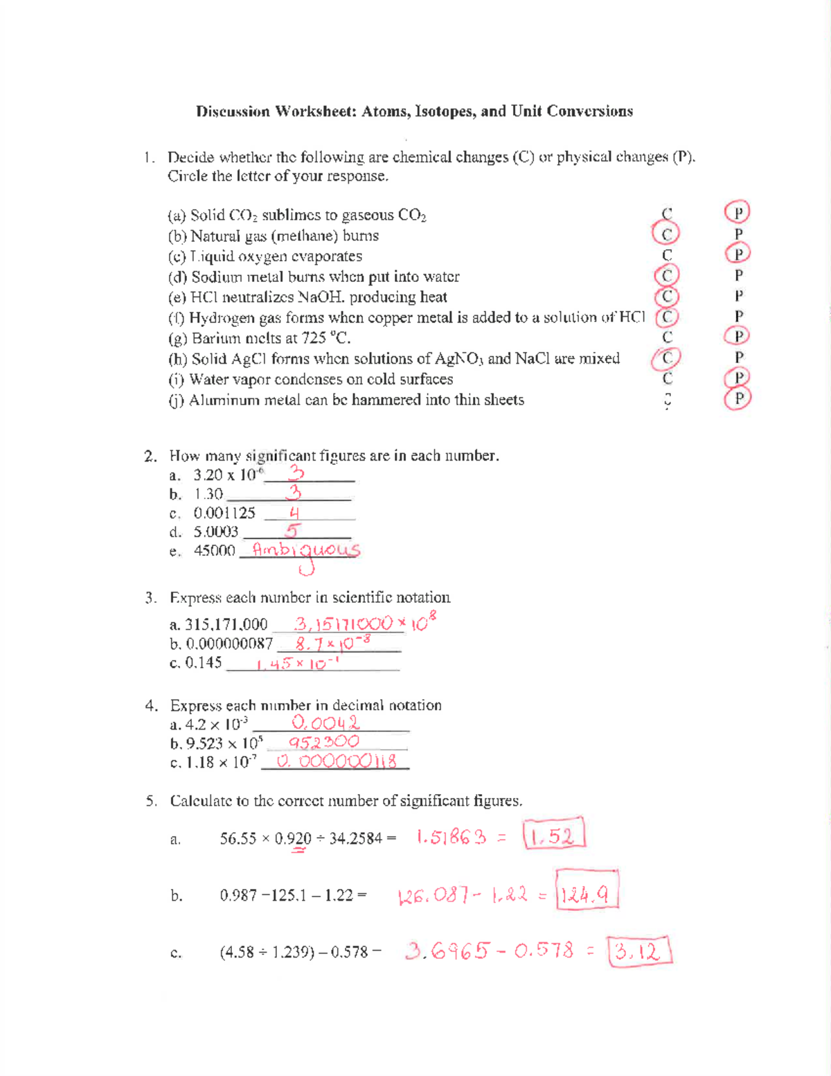 Worksheet- Atomes, Isotopes, and Unit Conversions -week1-Key - CHEM 122 ...