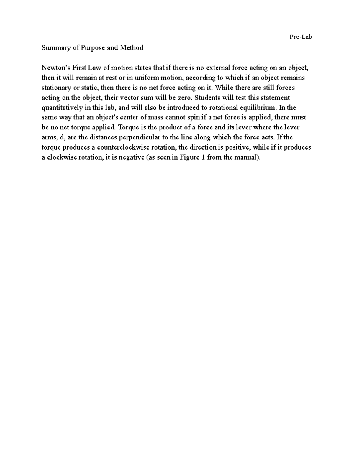 Pre Lab 3 - Prelab for physics - Pre-Lab Summary of Purpose and Method ...