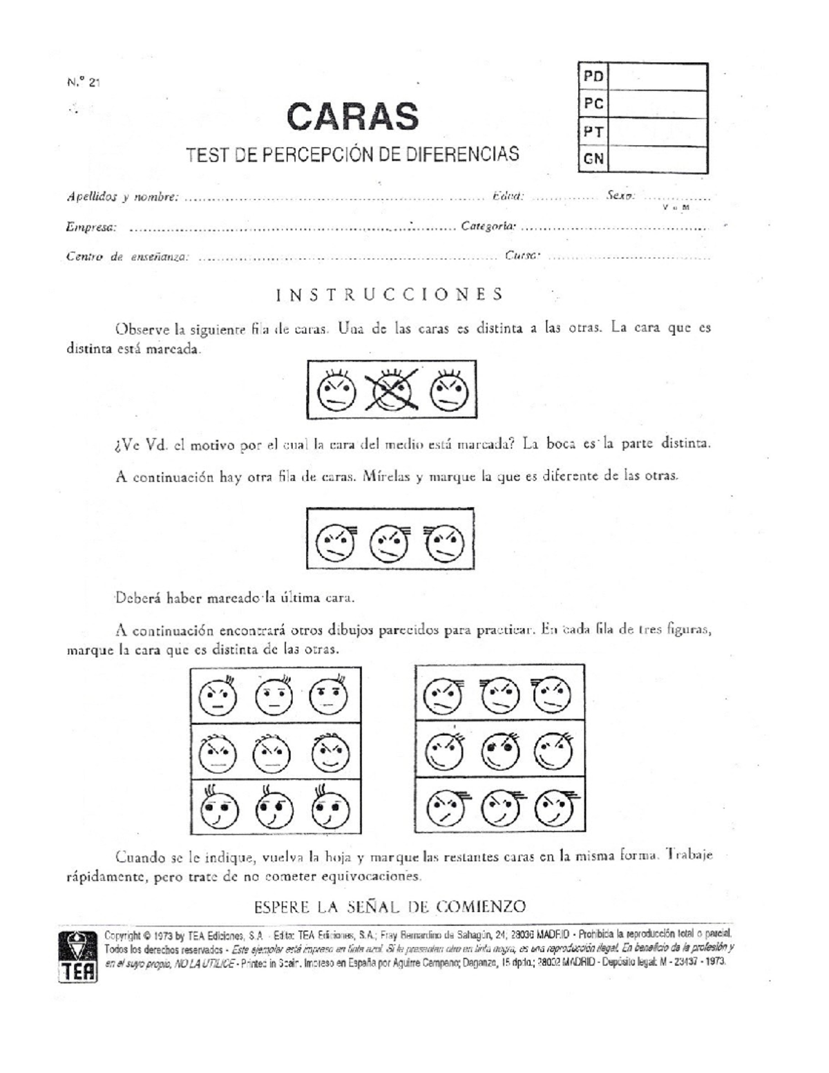 Hoja Protocolo TEST Caras - Psicología Clínica - Studocu