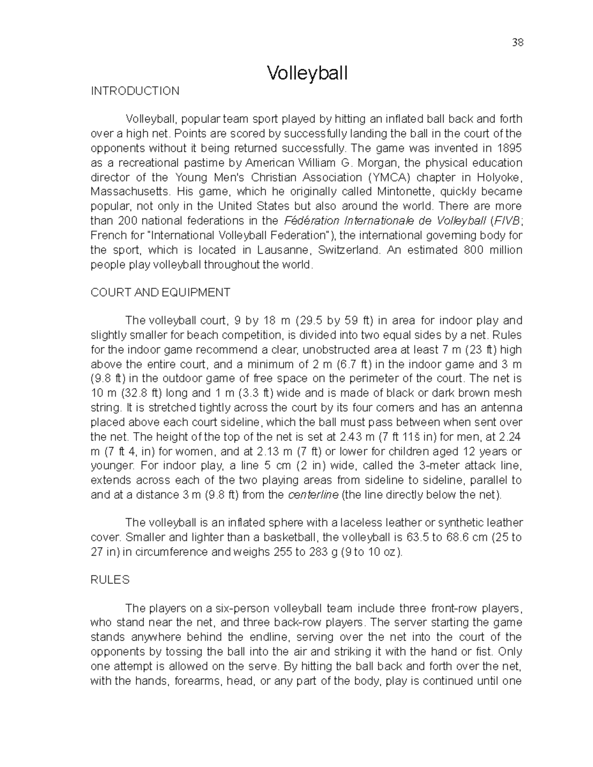 Volleyball - Physical Education - 38 Volleyball INTRODUCTION Volleyball ...