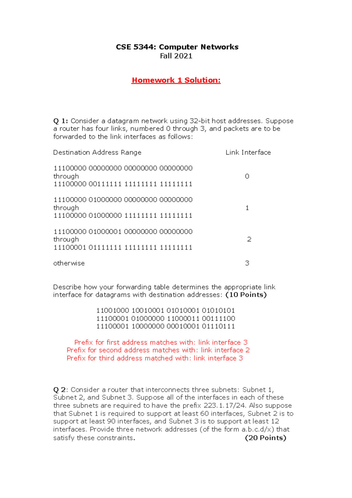 HW - Solution - homework - CSE 5344: Computer Networks Fall 2021 Homework 1 Solution: Q 1 ...