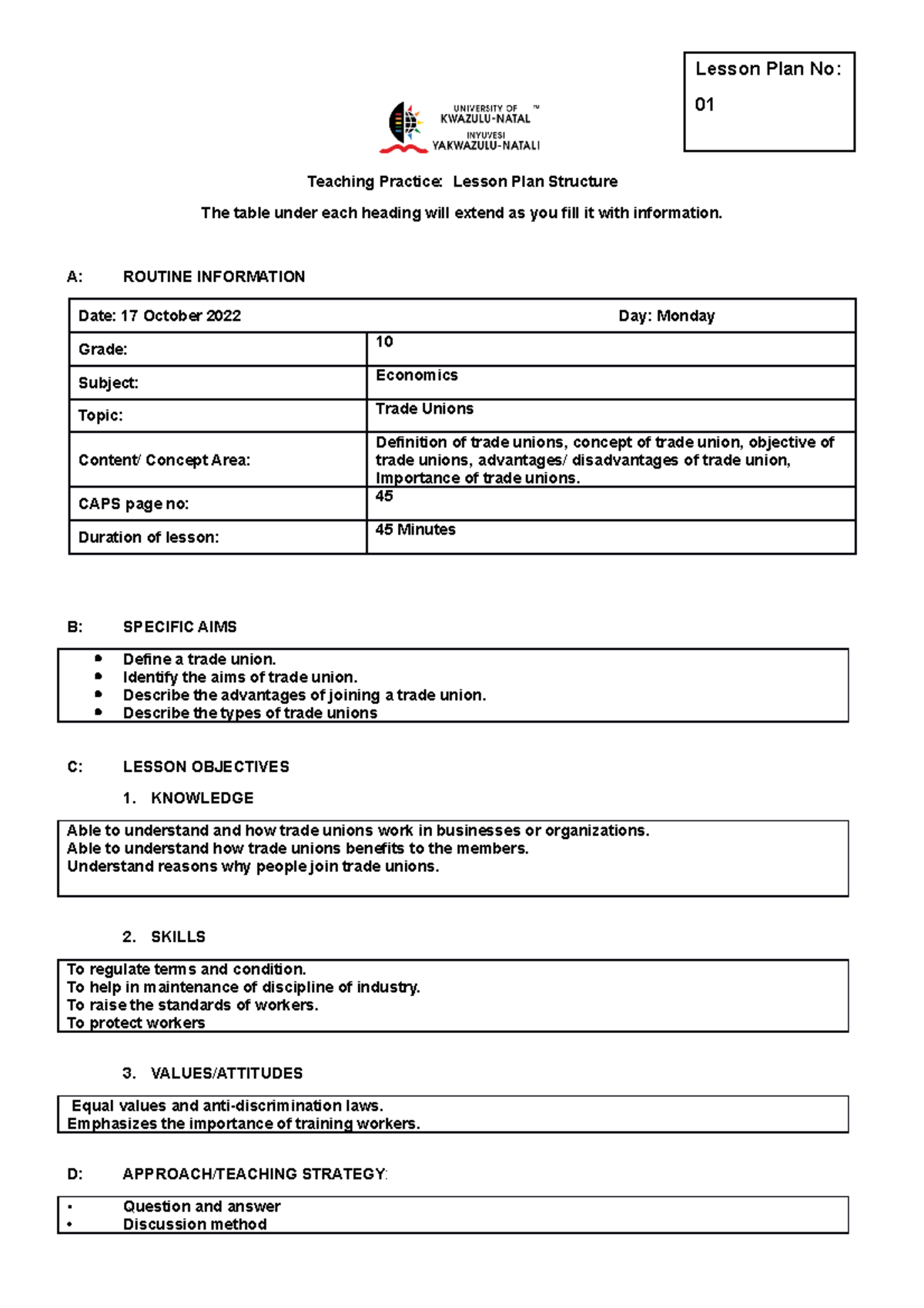 Lesson PLAN 24 - Teaching Practice: Lesson Plan Structure The table ...
