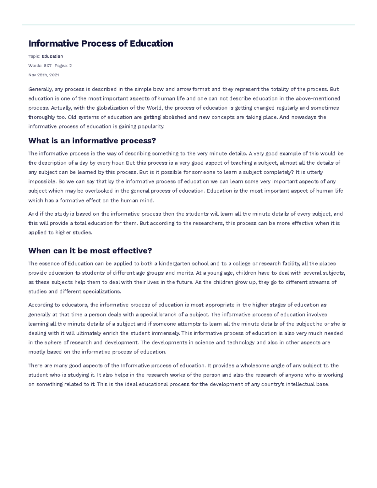 Informative Process of Education Free Essay Example - Informative ...