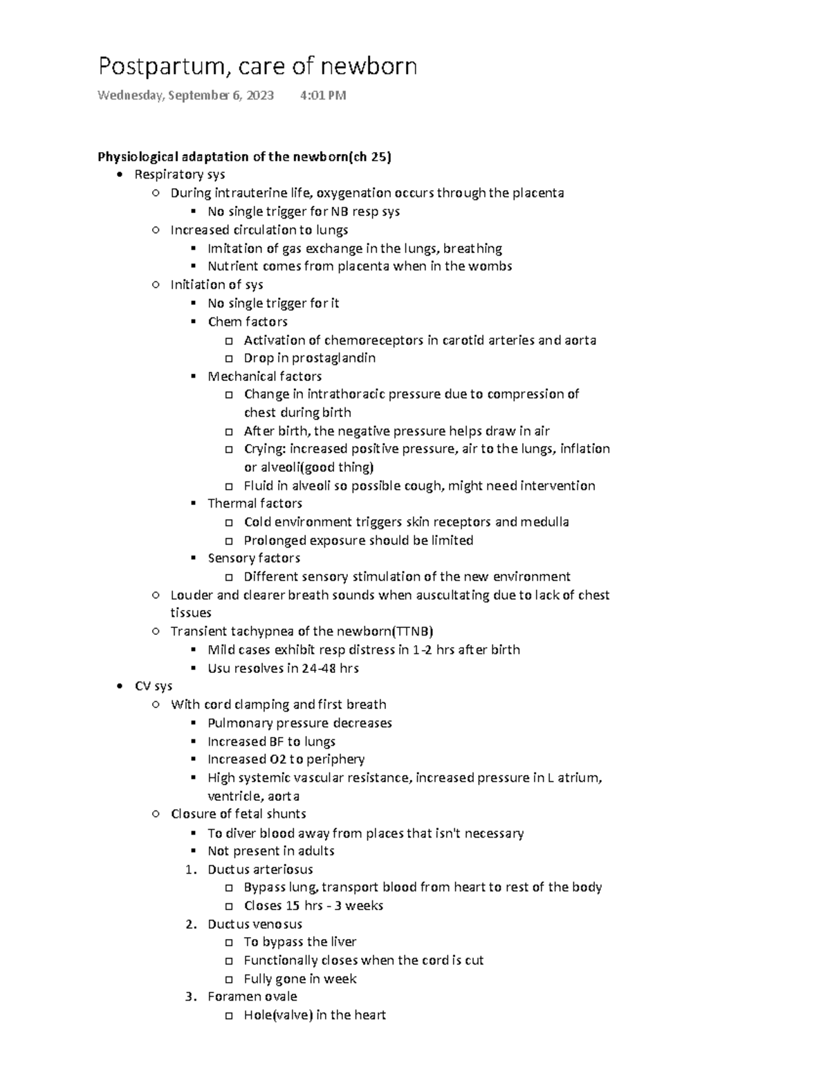 Lecture 1 - Postpartum, care of newborn - Physiological adaptation of ...