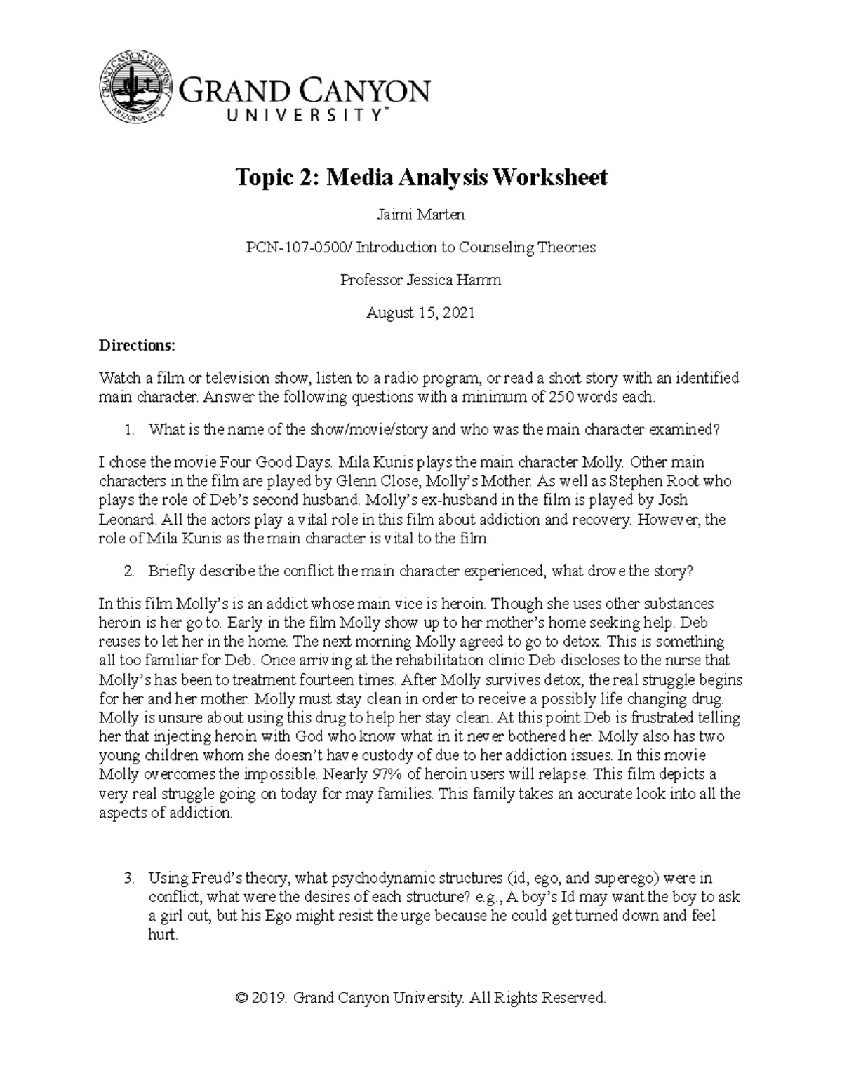 Media Analysis Worksheet: Four Good Days - Studocu