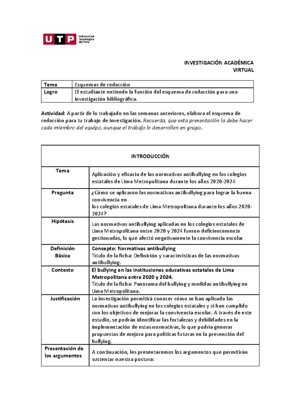 Semana 10- Investigacion Academica - INVESTIGACIÓN ACADÉMICA VIRTUAL Tema Esquemas de redacción ...