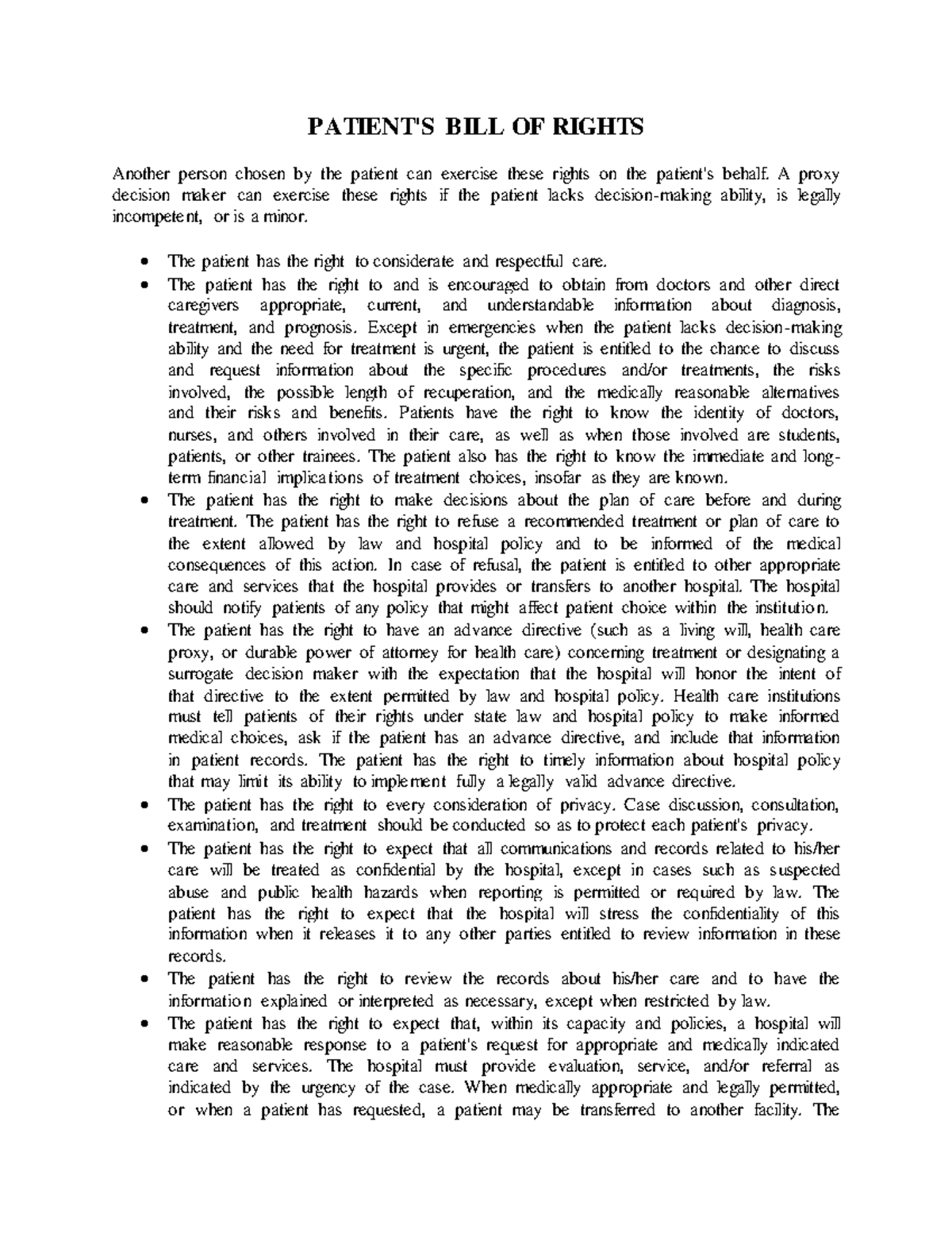 Patient S BILL OF Rights - PATIENT'S BILL OF RIGHTS Another person ...