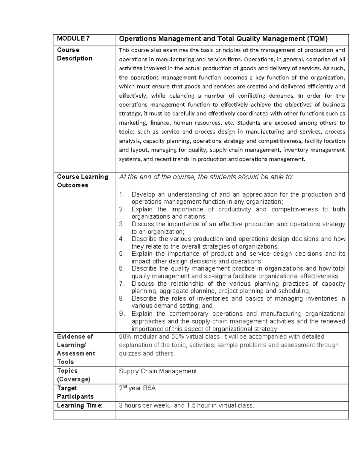 Module 7 - QMMLQAS AS - MODULE 7 Operations Management and Total ...