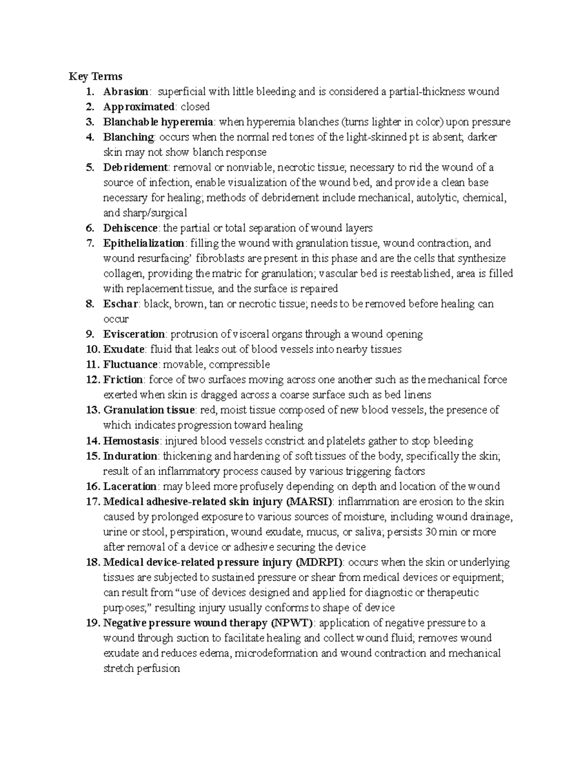 Exam 3: eepy, wound, and ouchy notes - Key Terms 1. Abrasion ...
