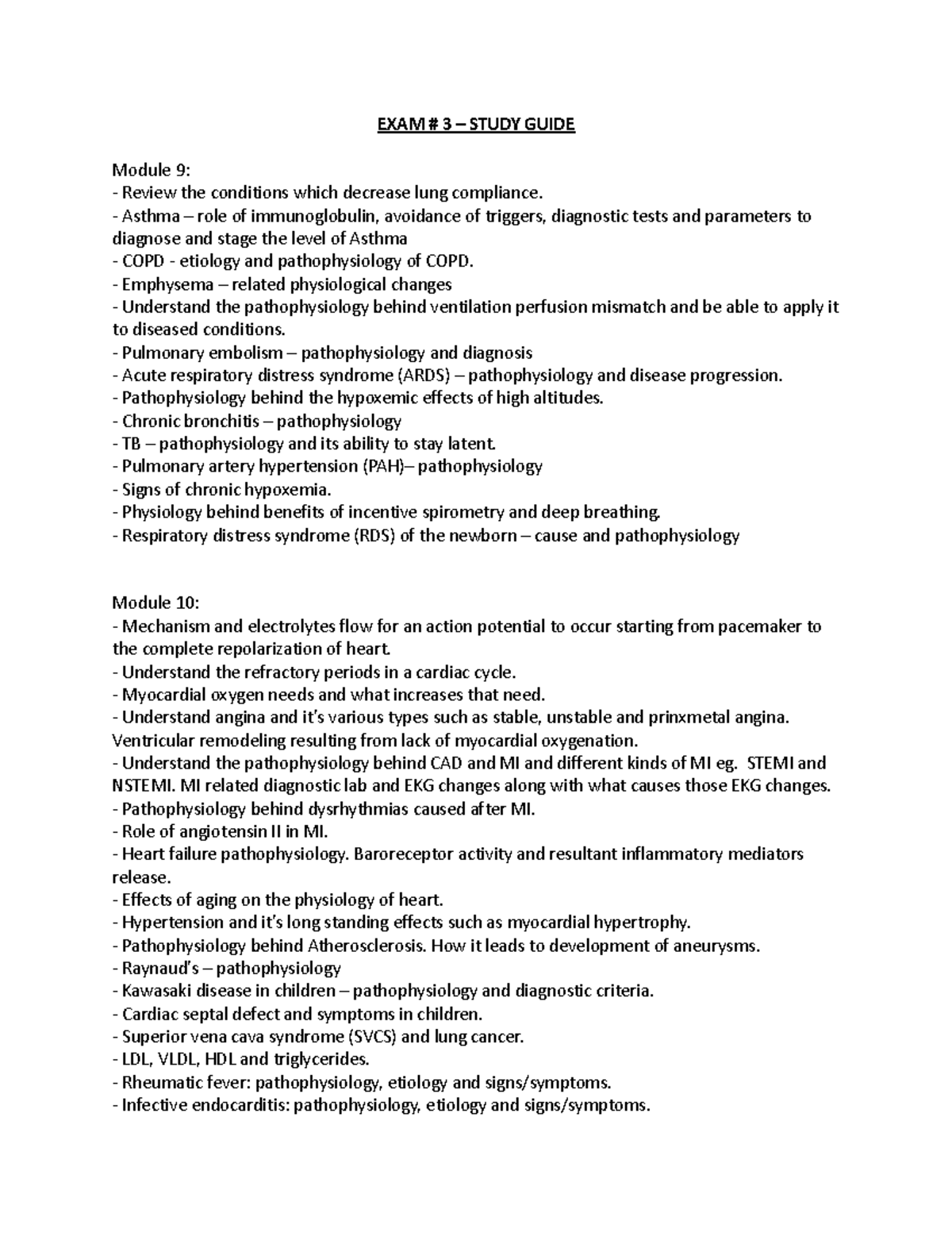 NURS 620 - Study guide EXAM 3 - EXAM # 3 – STUDY GUIDE Module 9: Review ...
