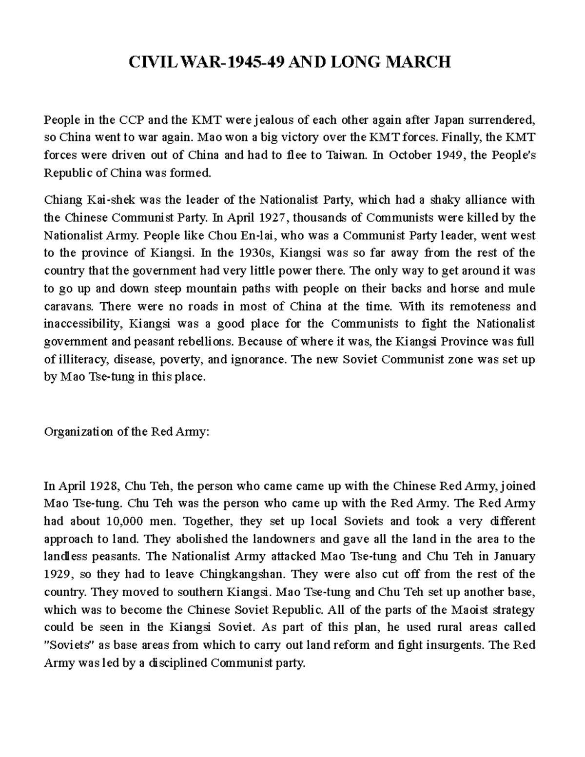 Civil WAR-1945-49 AND LONG March - CIVIL WAR-1945-49 AND LONG MARCH ...