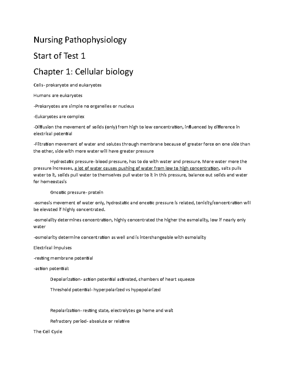 Nursing Pathophysiology - Nursing Pathophysiology Start of Test 1 ...