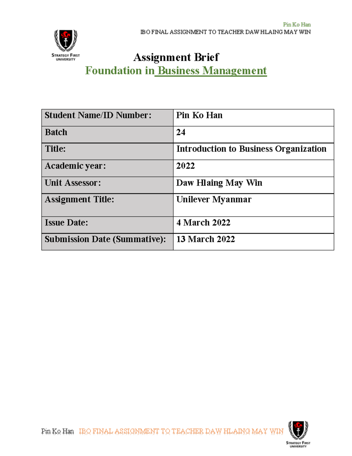 Assignment IBO Final - IBO FINAL ASSIGNMENT TO TEACHER DAW HLAING MAY ...