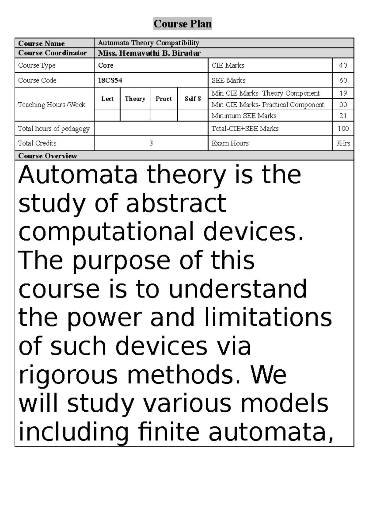 Course Plan Format - NOTHING JUST A DOC - Course Plan Course Name ...