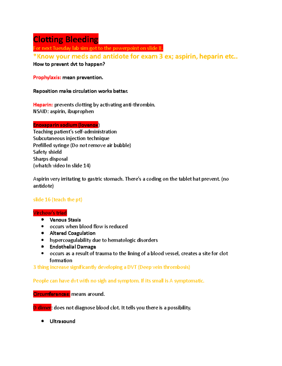 Clotting Bleeding note - Clotting Bleeding For next Tuesday lab sim got ...