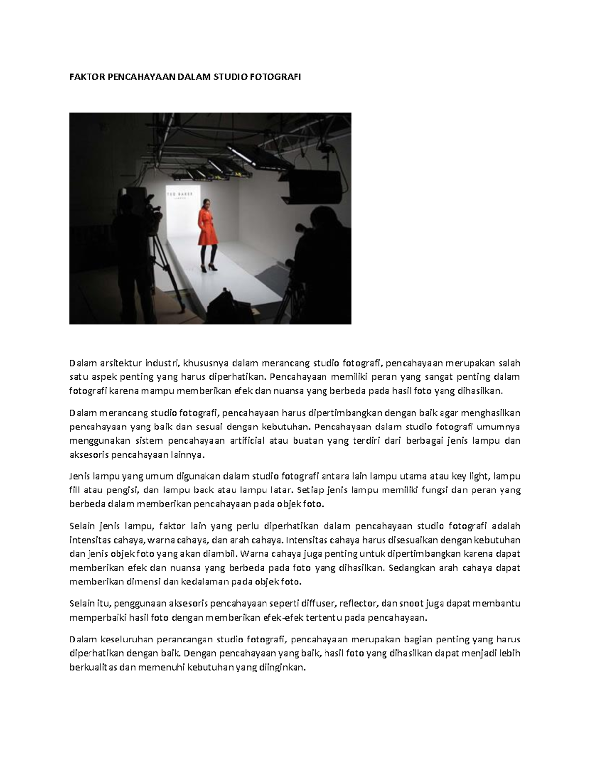 Faktor Pencahayaan Dalam Studio Fotografi - FAKTOR PENCAHAYAAN DALAM ...