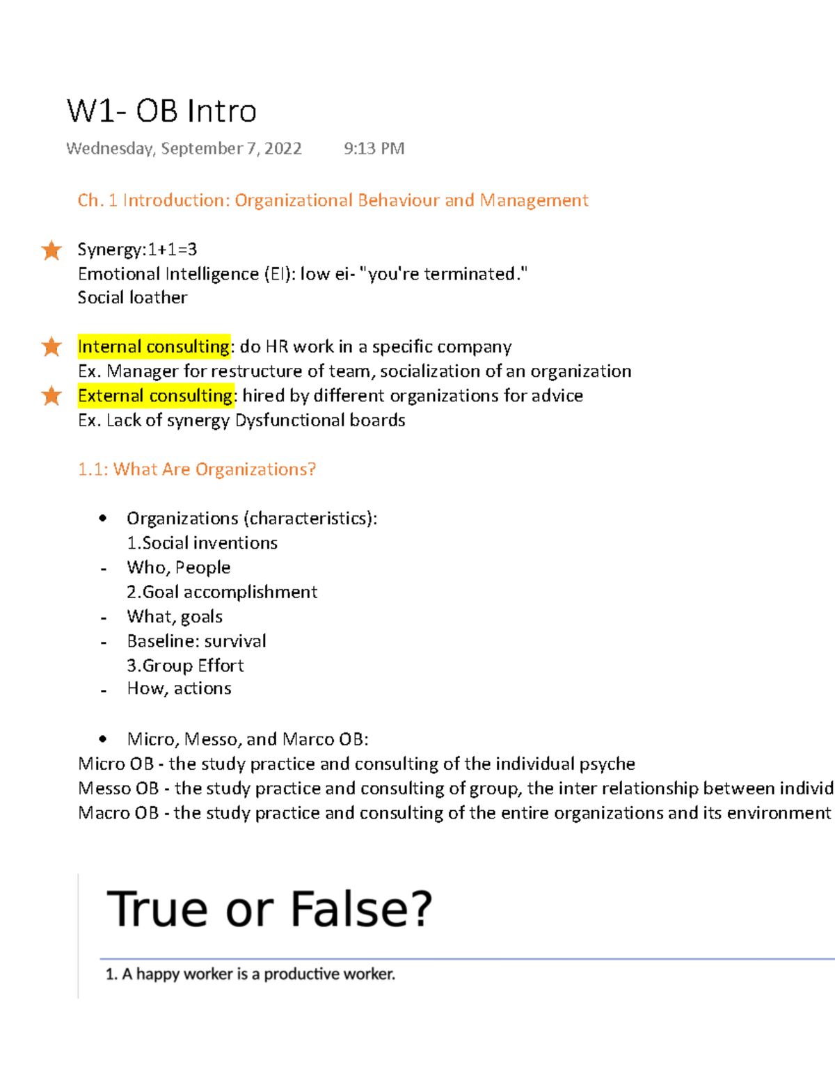 W1- OB Intro - Ch. 1 Introduction: Organizational Behaviour and ...