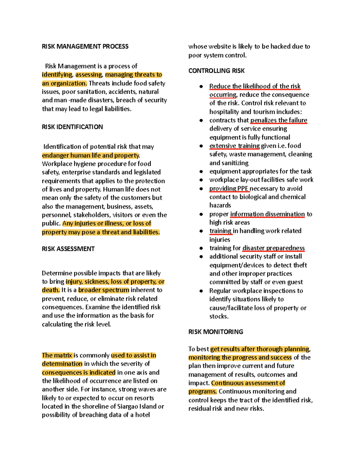 RMSS-Reviewer - 2nd sem reviewer - RISK MANAGEMENT PROCESS Risk ...