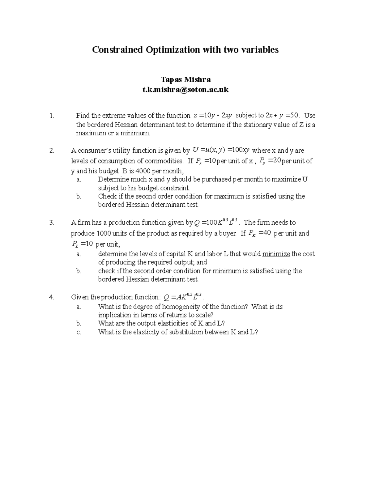 Exercise-constrained-opt - Constrained Optimization with two variables ...