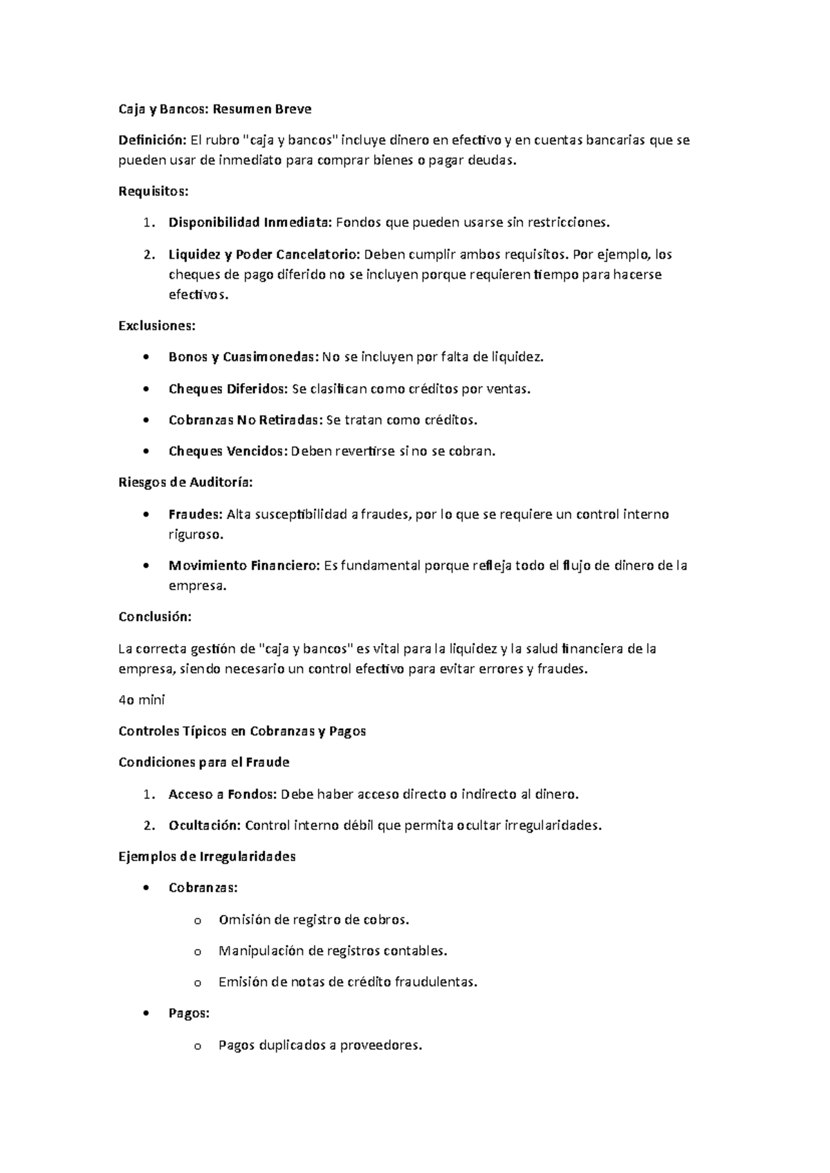 Resumen M3 Auditoria - Caja y Bancos: Resumen Breve Definición: El ...