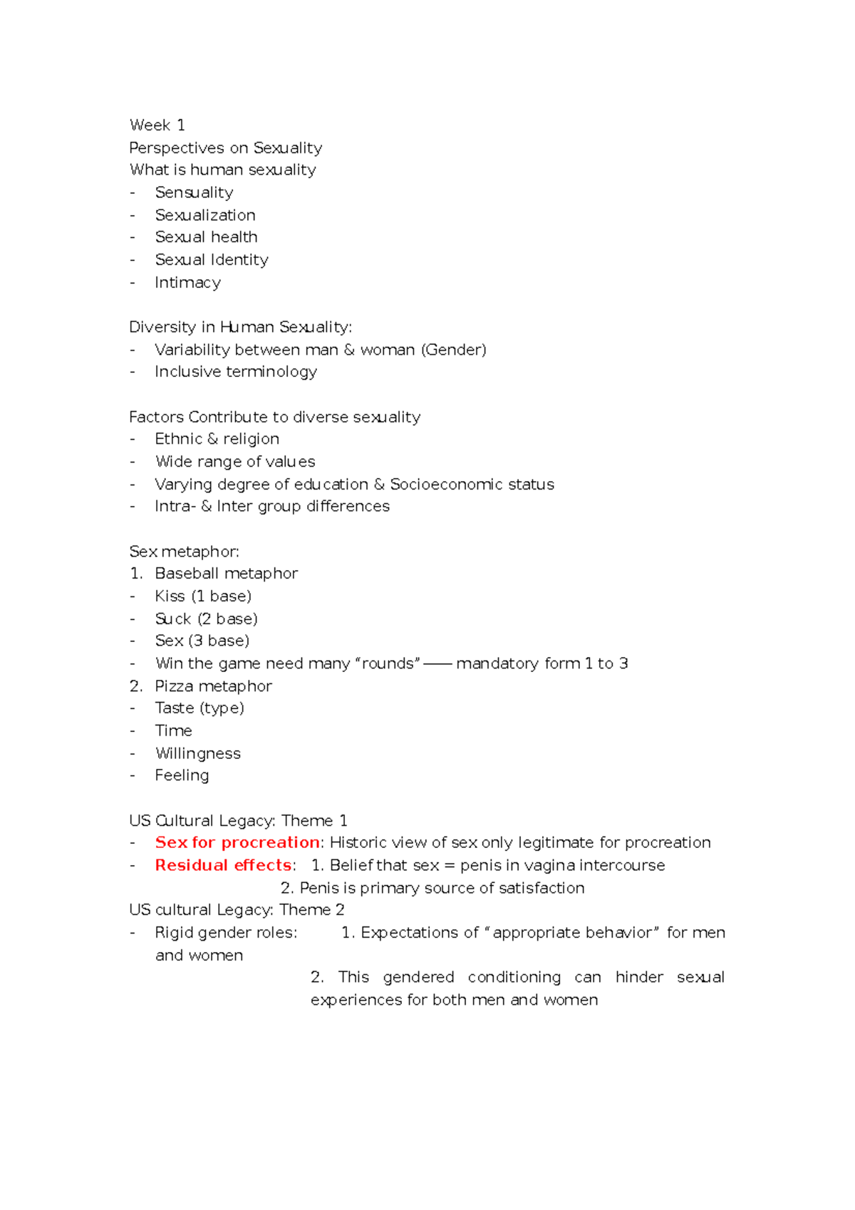 BBH 146 Review - exam preparation - Week 1 Perspectives on Sexuality ...