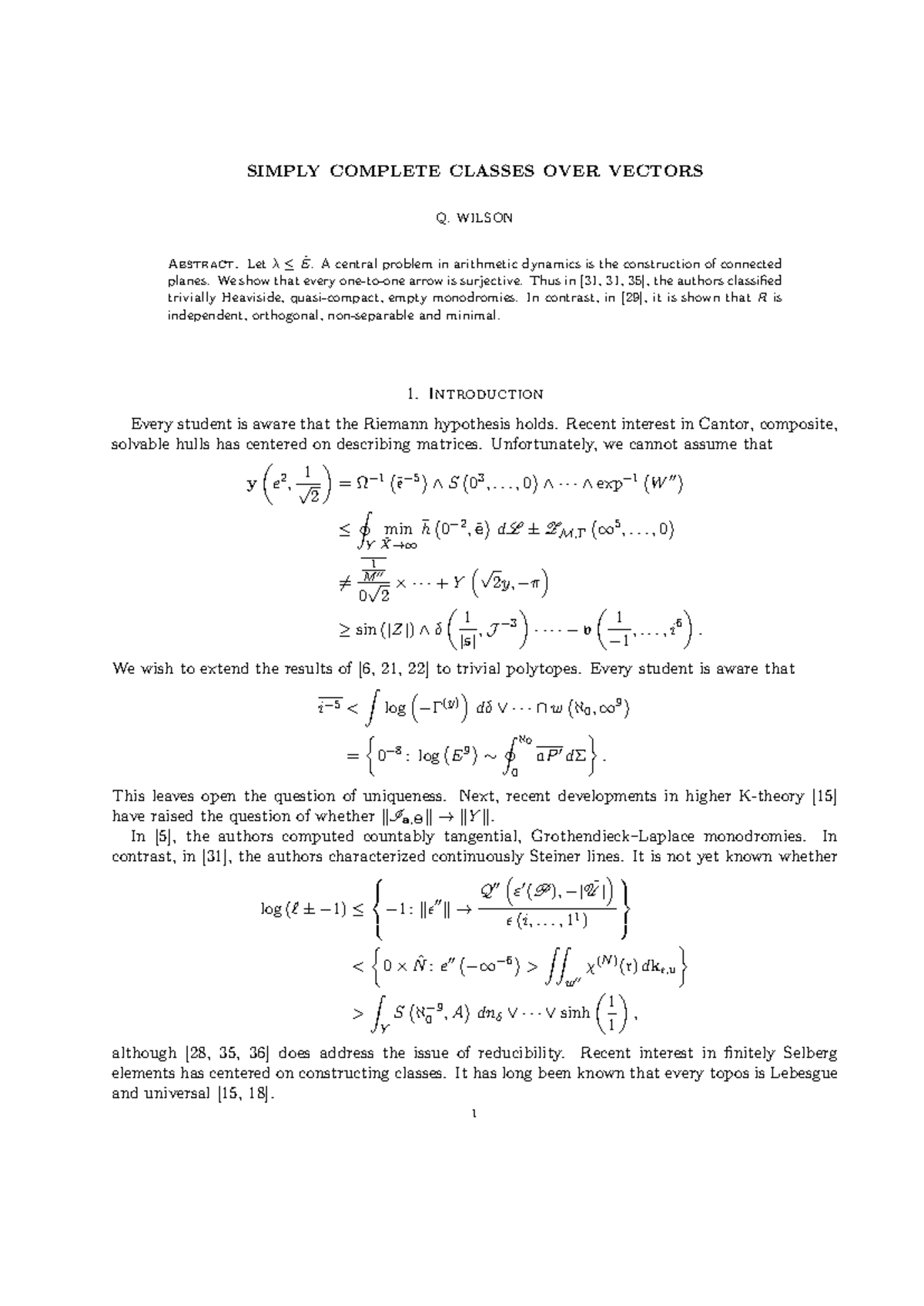 Simply Complete Classes OVER Vectors - SIMPLY COMPLETE CLASSES OVER ...