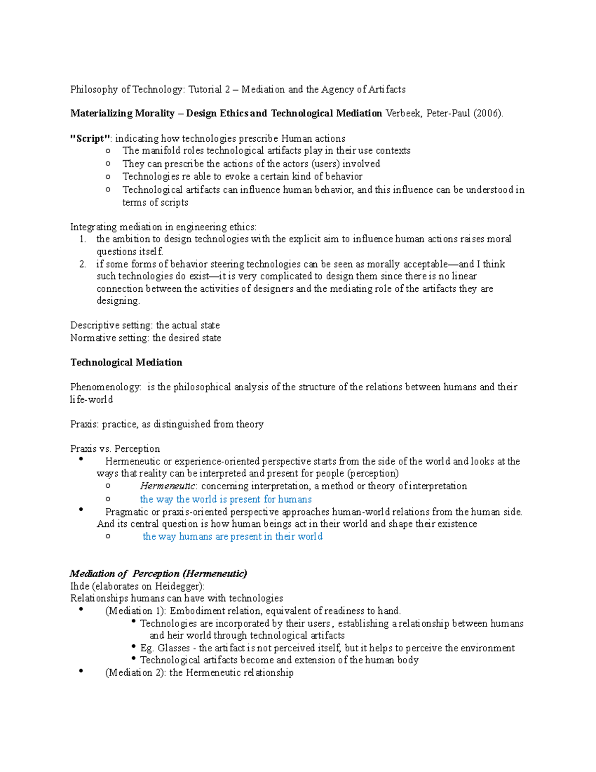 Philosophy of Technology- Tutorial 2 – Mediation and the Agency of ...