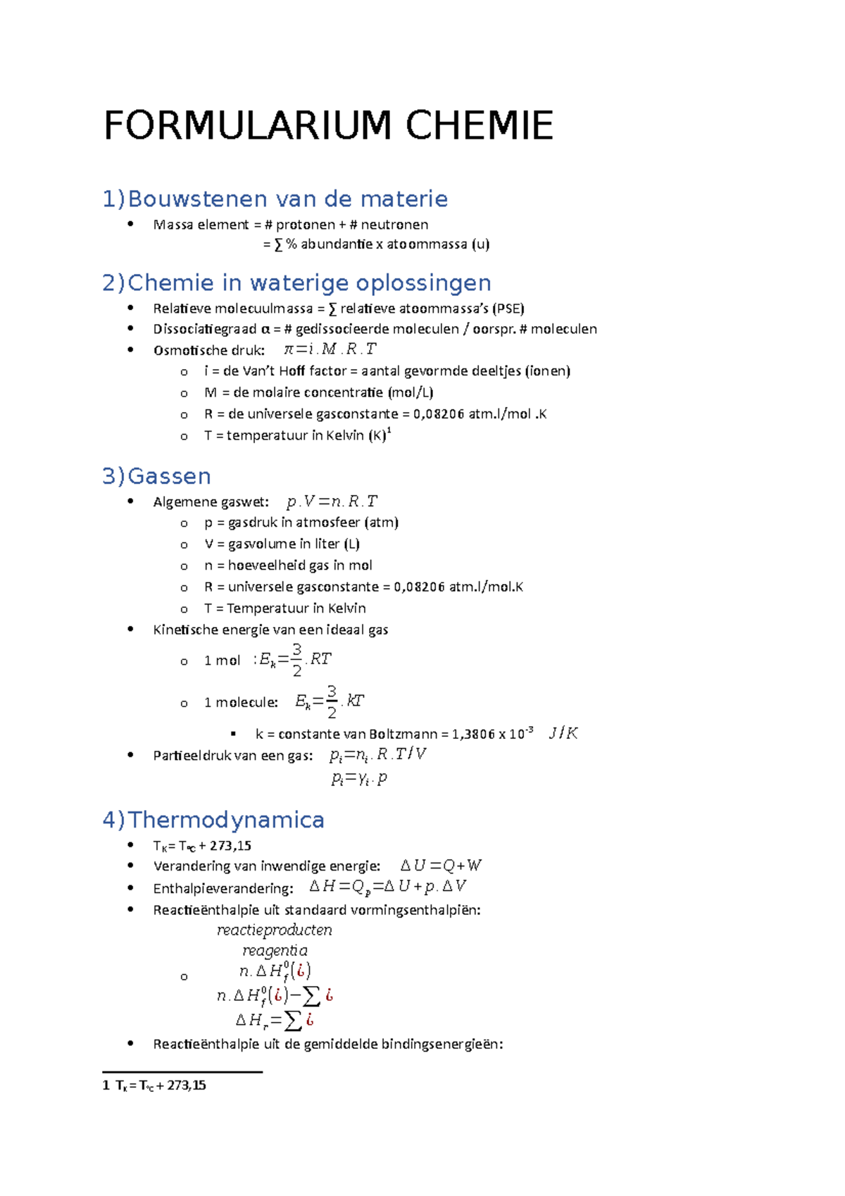 Formularium Chemie - Alle formules - FORMULARIUM CHEMIE 1)Bouwstenen ...