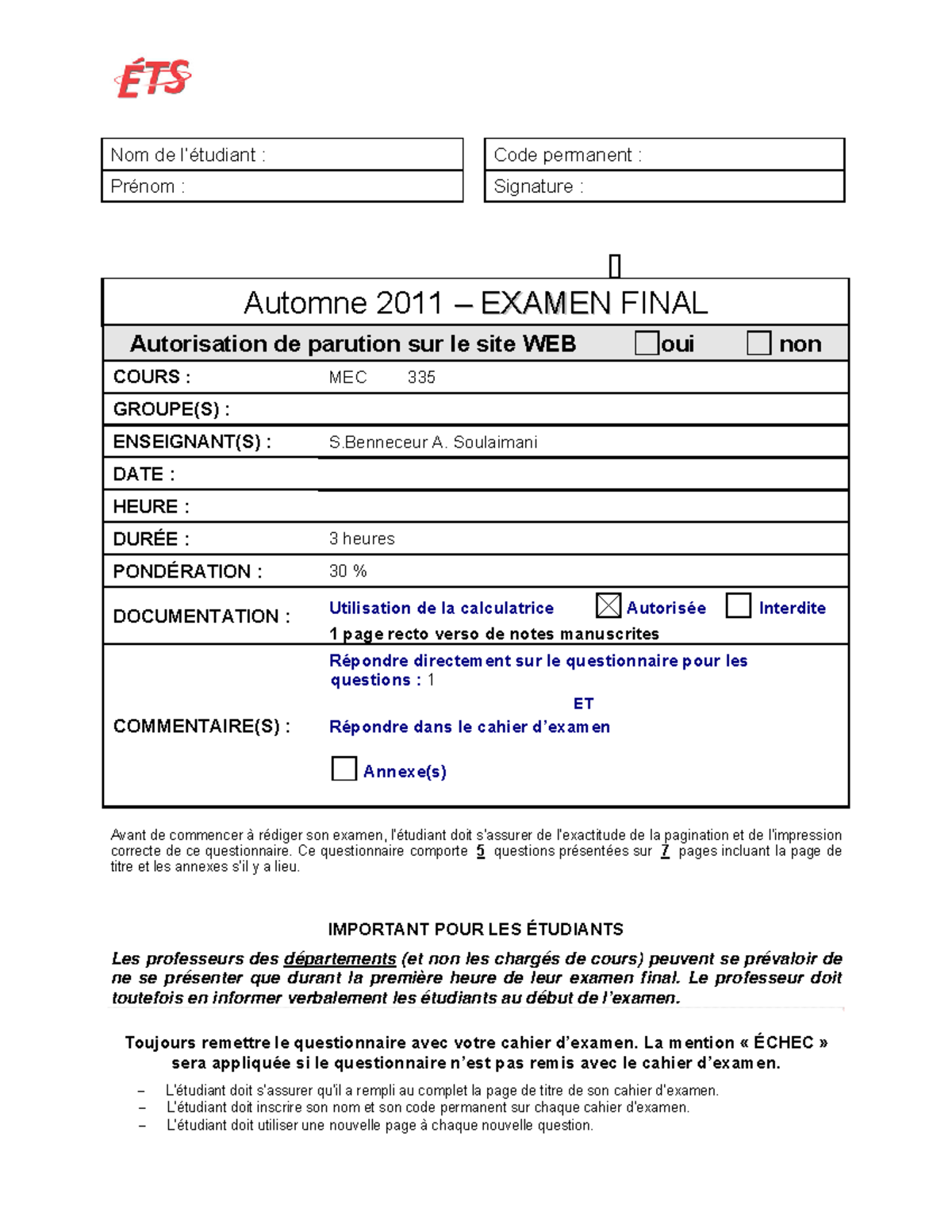 Pratique final - preparation - Nom de l’étudiant : Code permanent ...