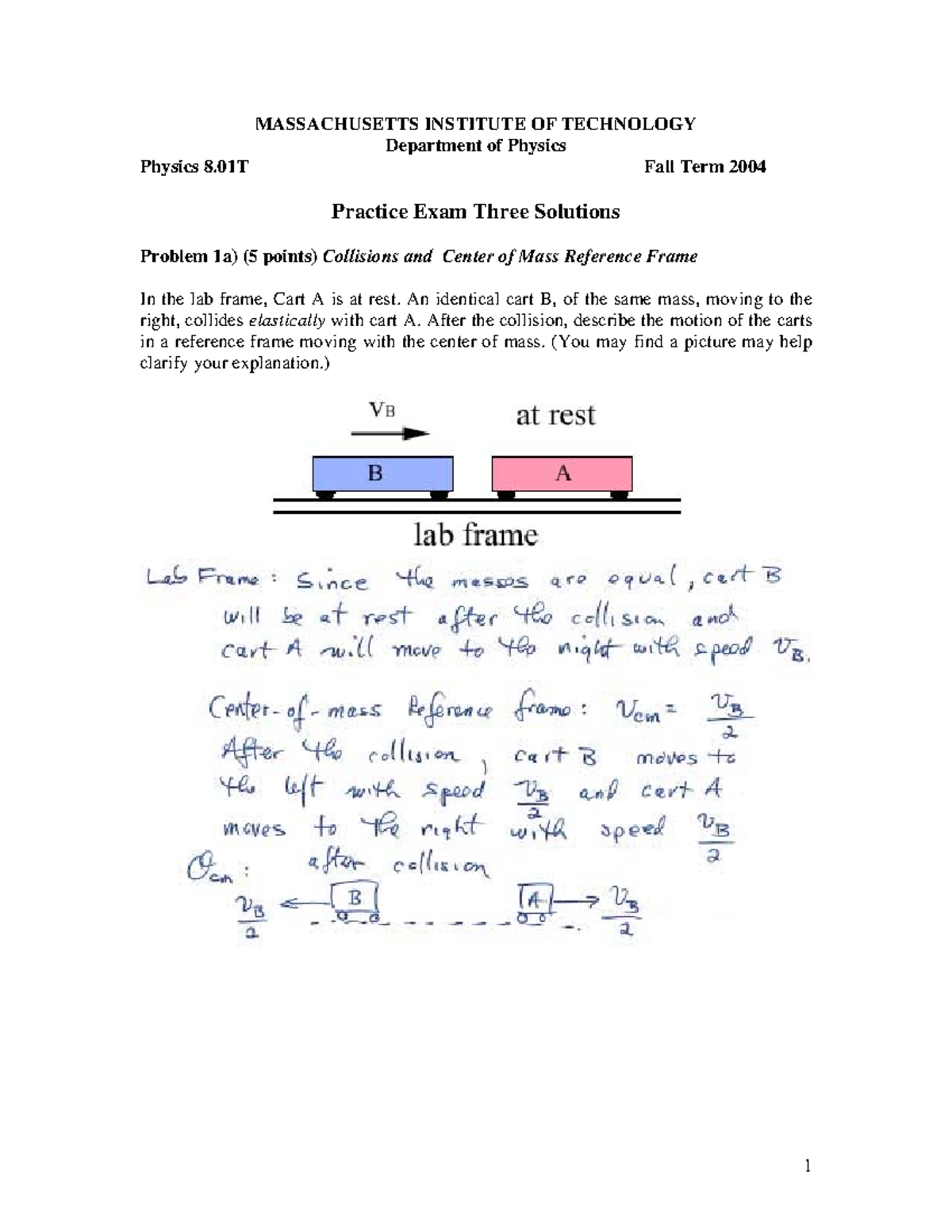 8 01t fall 2004 exam03 pract sol - MASSACHUSETTS INSTITUTE OF ...