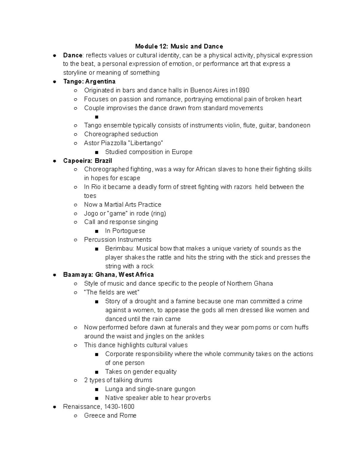 Module 12 Music and Dance - Module 12: Music and Dance Dance : reflects ...