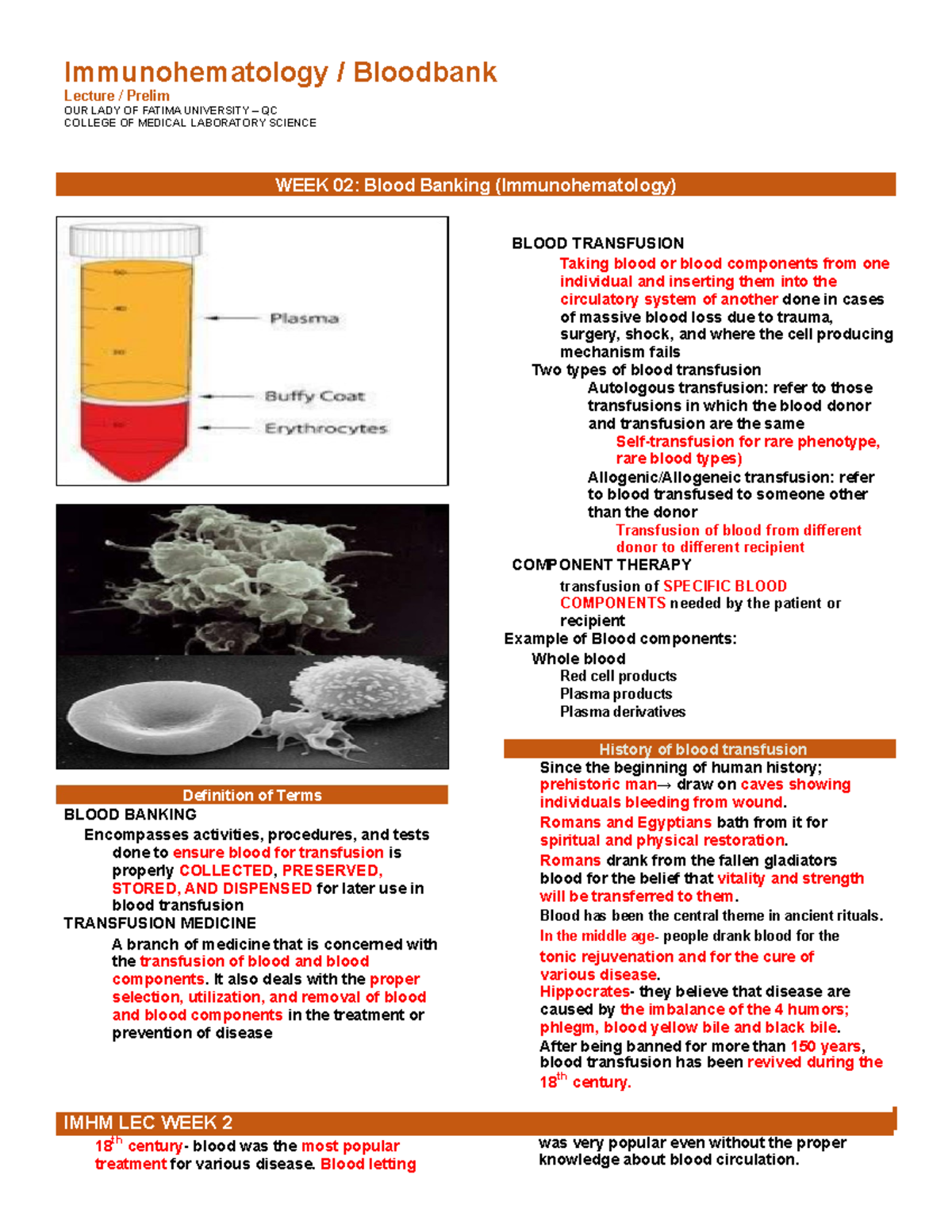 Imhmlec- Prelims - PRELIM LECTURE NOTES - Immunohematology / Bloodbank ...