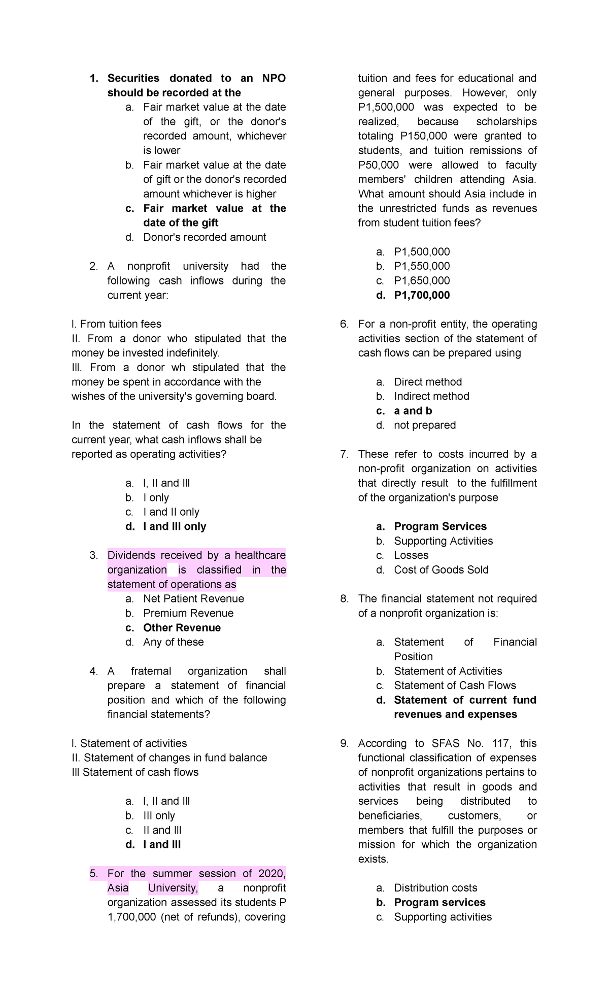 NPO-with-answer - Summary Accounting for government and non-profit organizations - Securities ...