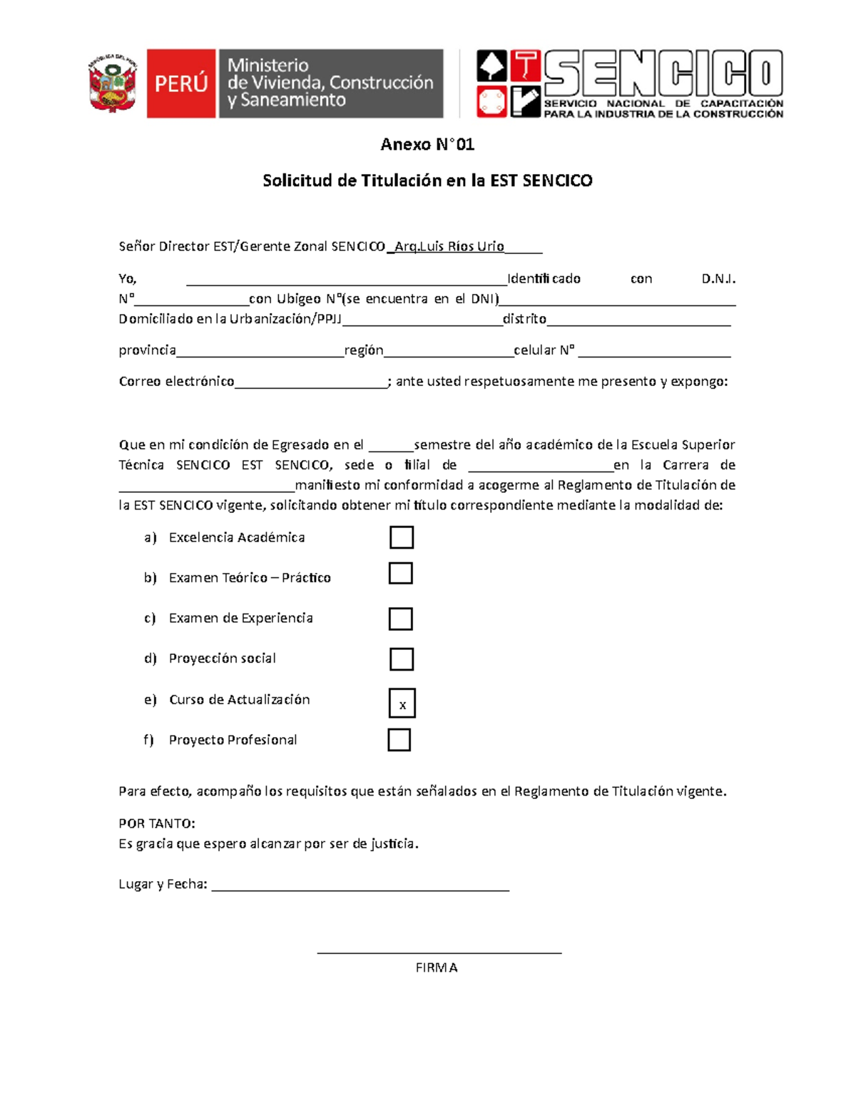 Anexo 1-FT - trabajo grupales para alumnos de 5 - Anexo N° Solicitud de Titulación en la EST ...