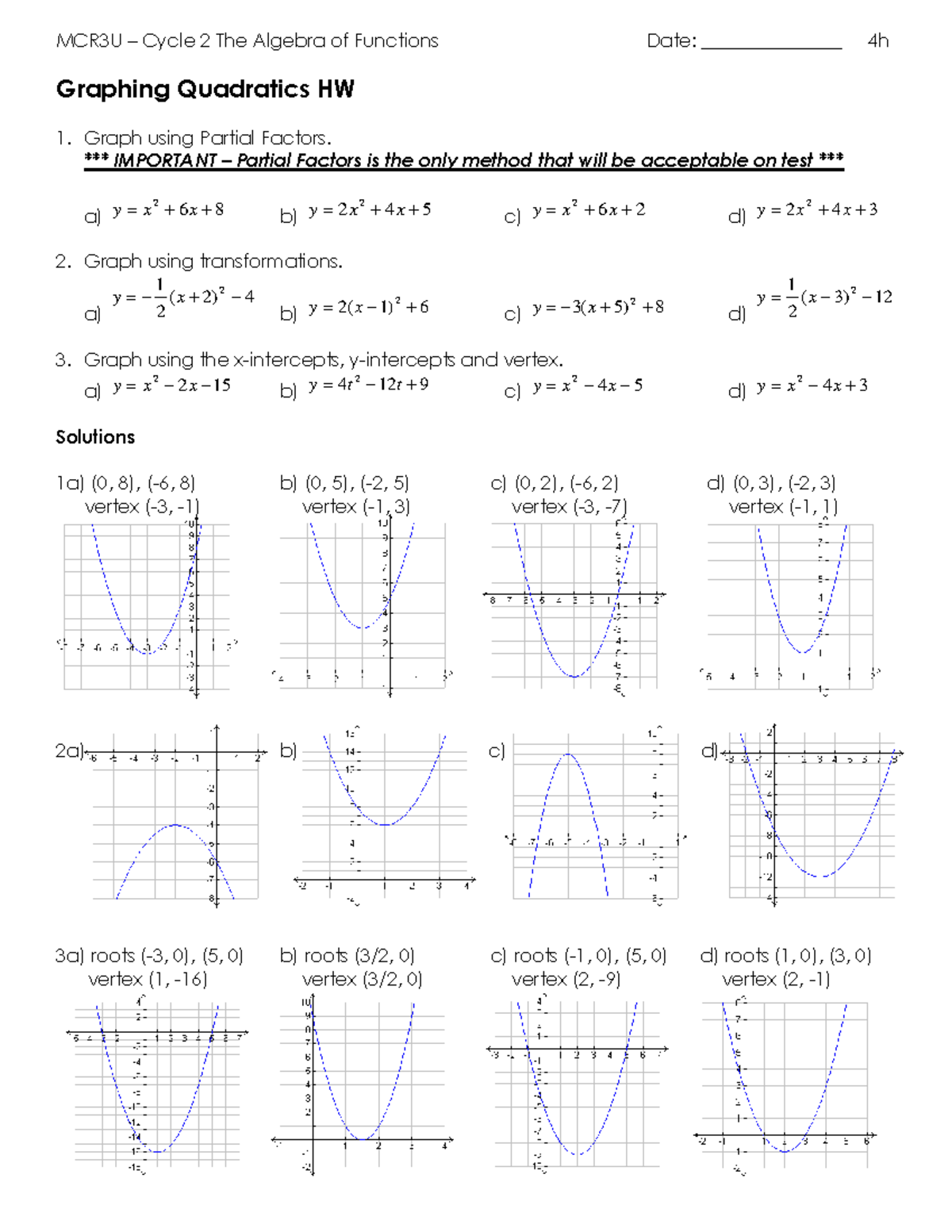 C2 - 4h - Graphing Quadratics HW - MCR3U – Cycle 2 The Algebra of ...